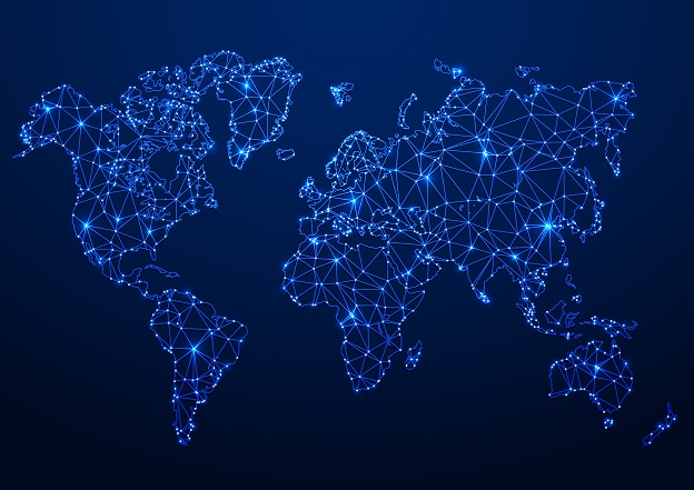 Polygonal map. Digital globe map, blue polygons earth maps and world ...